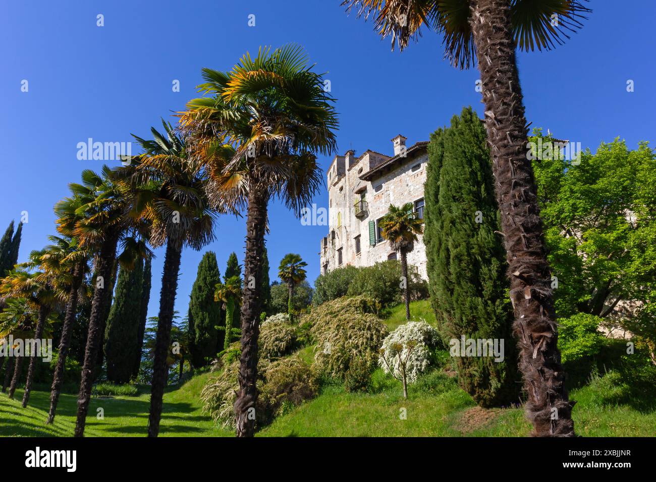 FAGAGNA, Italy - April 29, 2024: Villalta castle from its park, with a ...