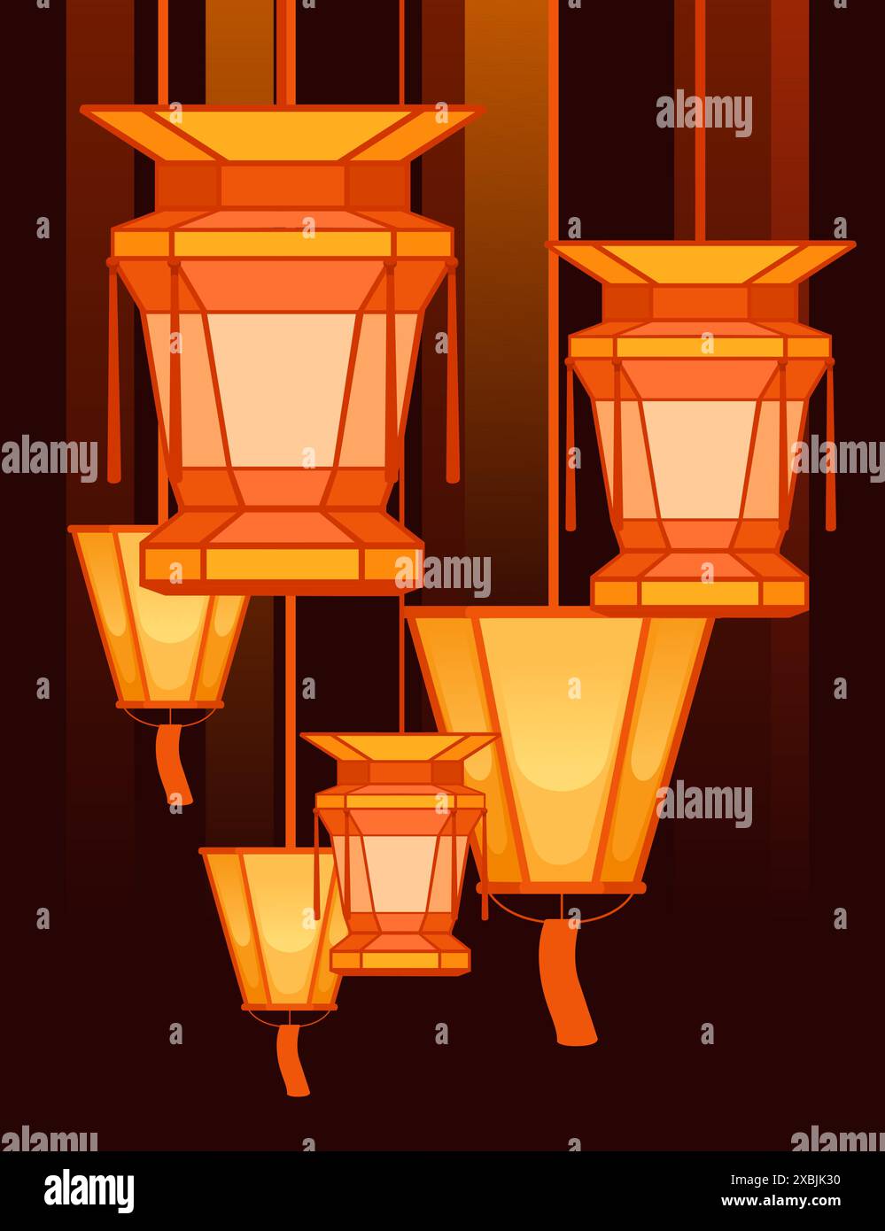 Set of traditional design asian red lantern vector illustration ...