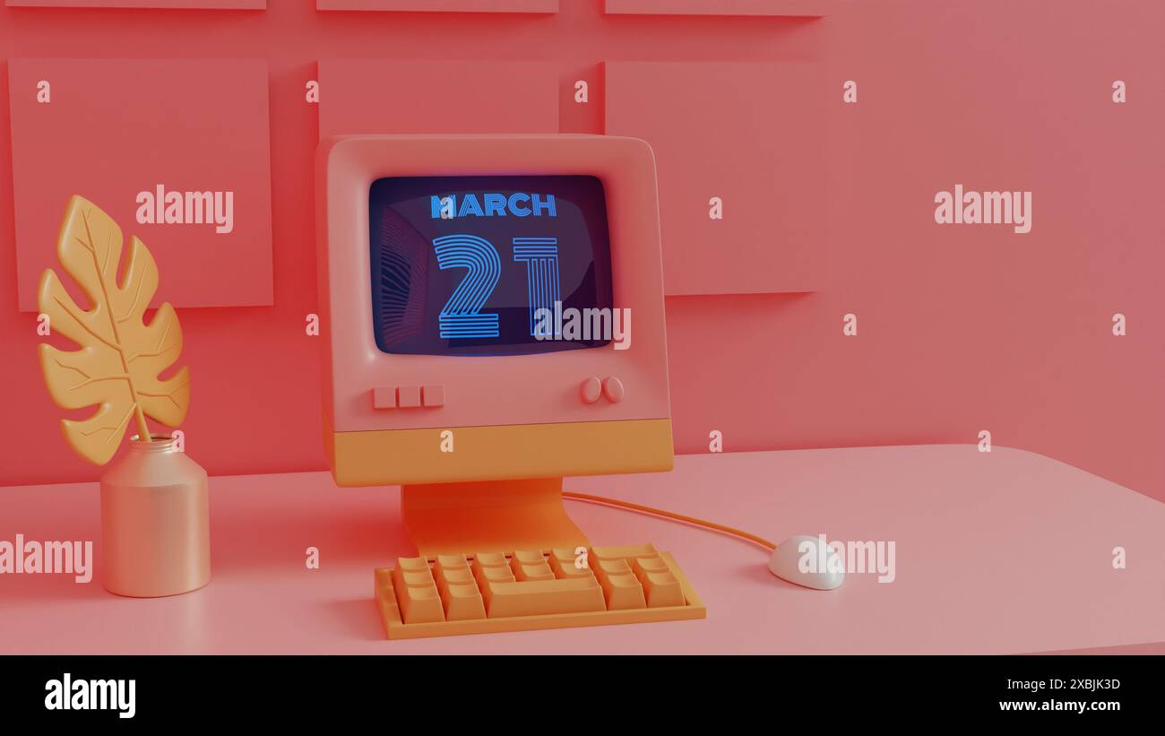 Neon retro calendar march hi-res stock photography and images - Alamy
