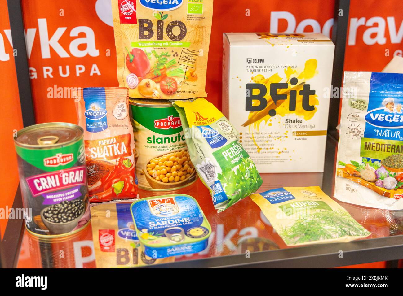 Osijek Croatia - 7 06 2024: shelf in a grocery store, showcasing a ...