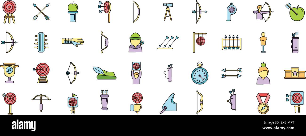 Archery competition icons set outline vector. Target archery. Purpose ...