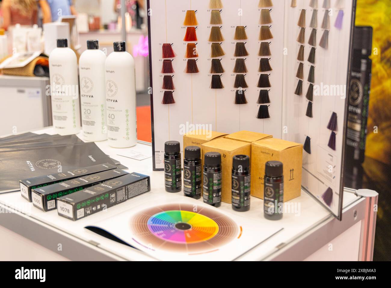 Osijek Croatia - 7 06 2024: white table displays various hair color ...