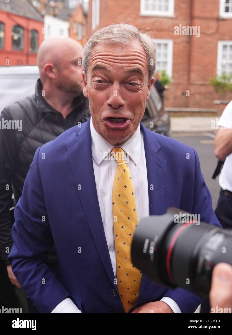 Reform UK leader Nigel Farage arrives at a fundraiser for Donald Trump ...