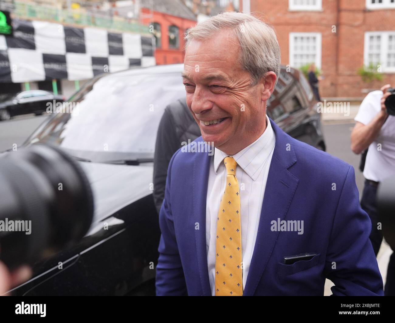 Reform UK leader Nigel Farage arrives at a fundraiser for Donald Trump ...