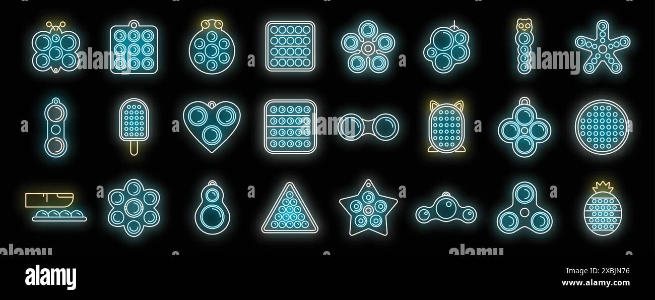 Antistress toy icons set outline vector. Dimple sensory. Toy bubble ...