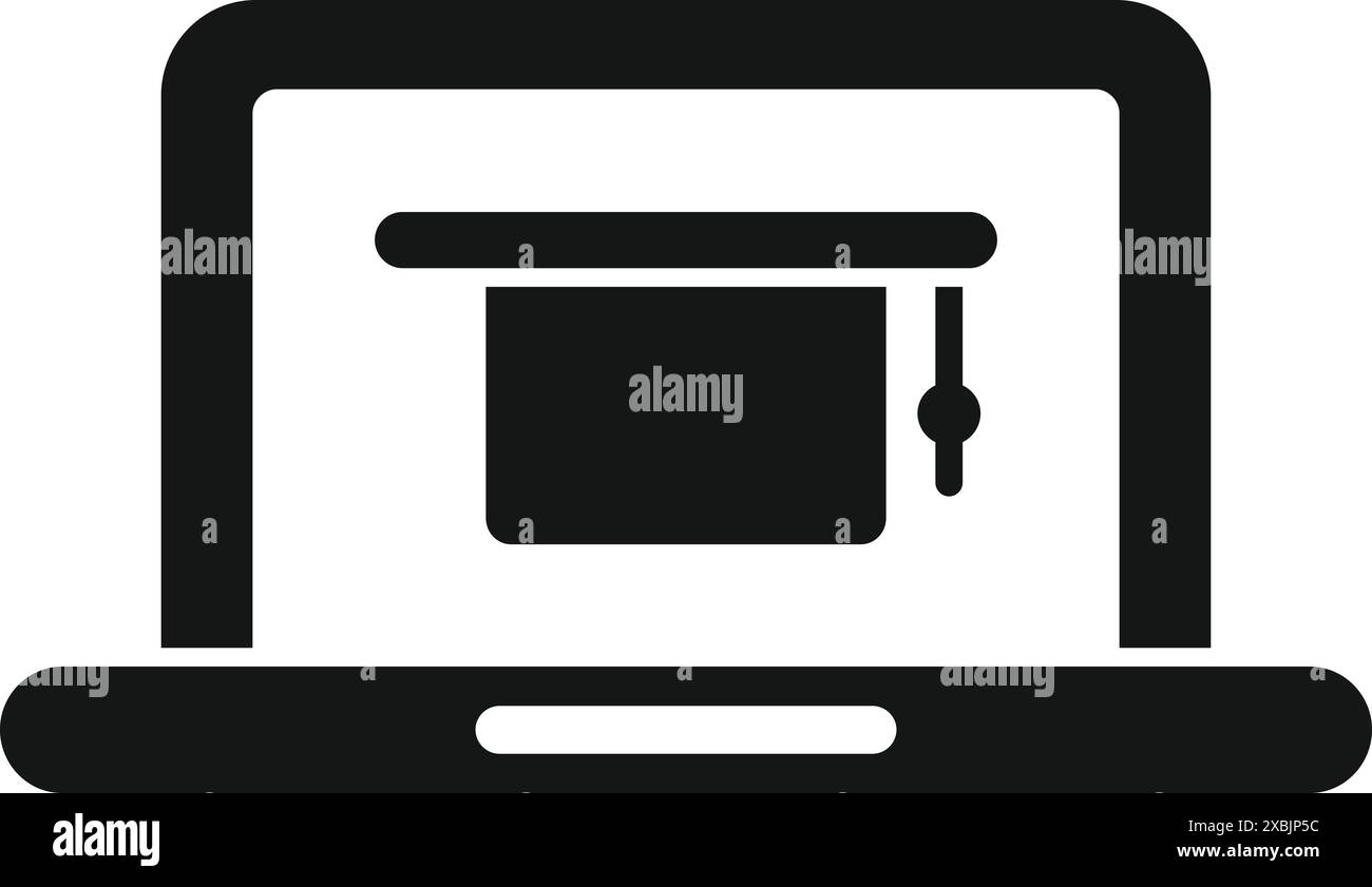 Icon of online education featuring a graduation hat displayed on a ...