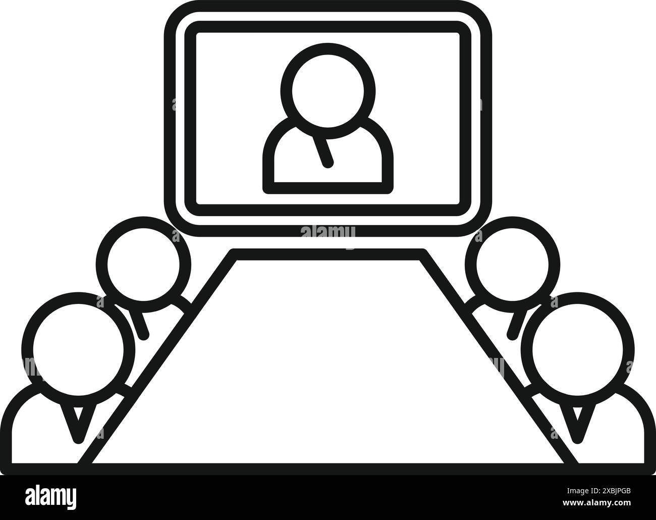 Line art style icon of a business team having a video conference ...