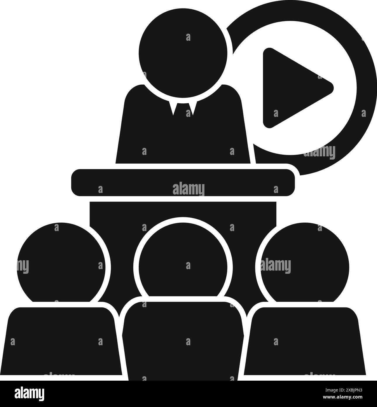 Politician is giving a speech from a podium with a play button, sharing ...