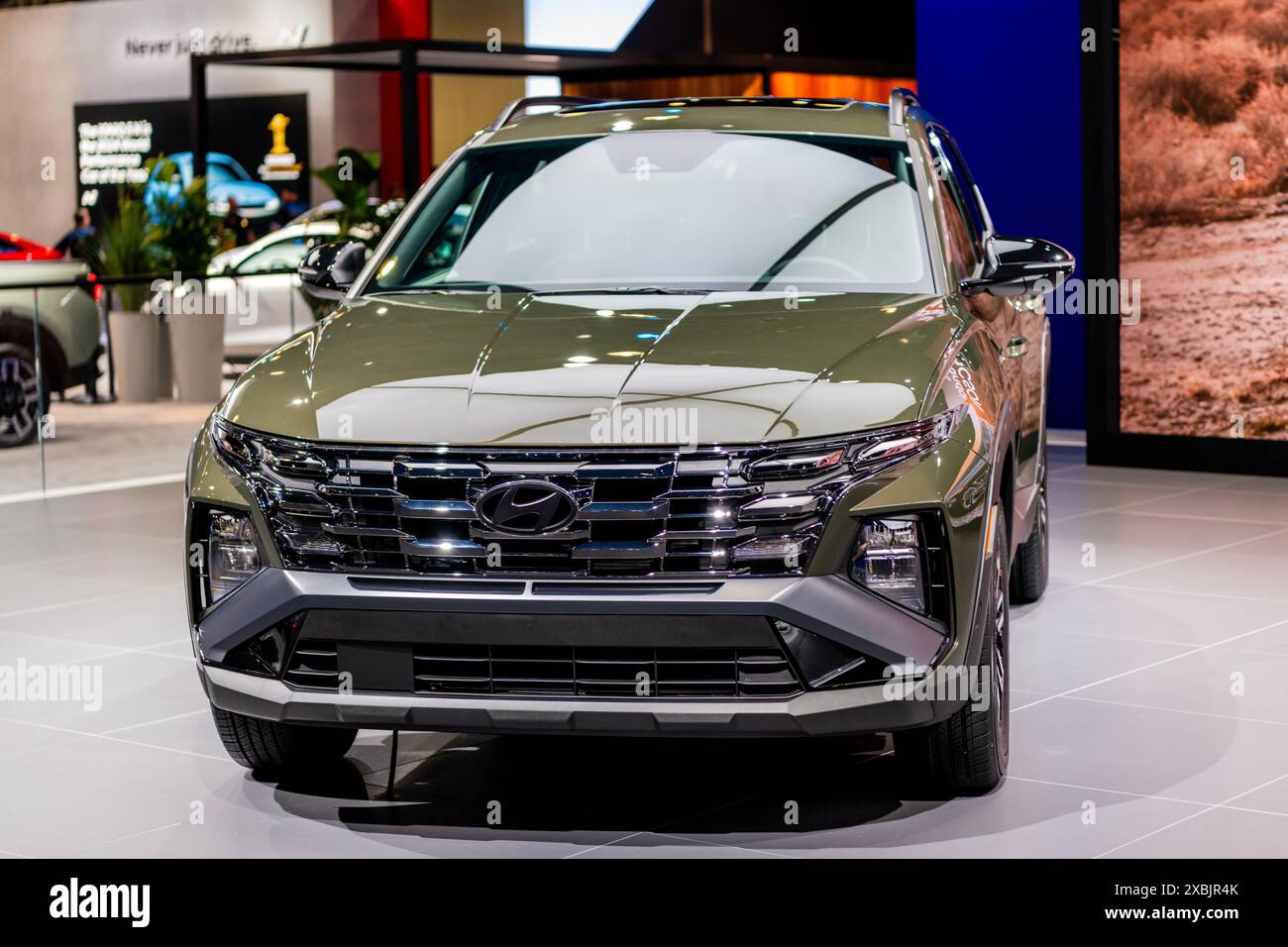 New York City, USA - March 27, 2024: 2025 Hyundai Tucson olive green ...