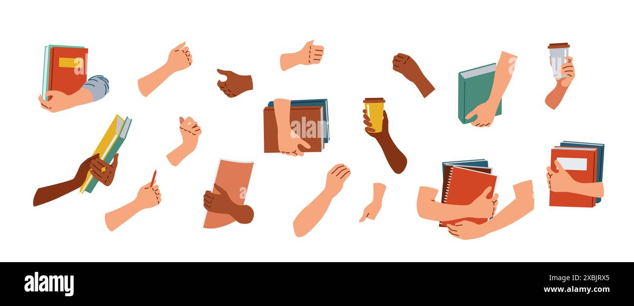 Vector set of diverse human hands in different poses and gestures ...