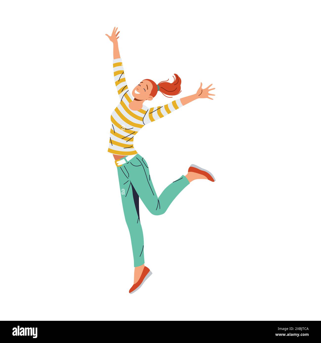 A vibrant image featuring a carefree young woman with long red hair ...