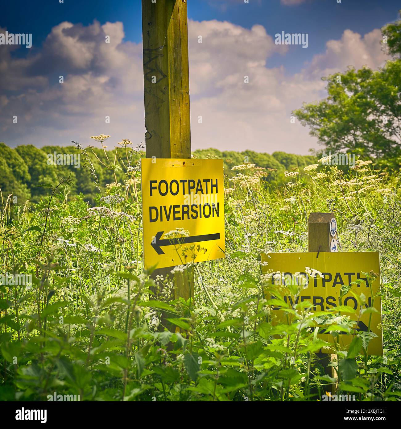 Diversion signs on rural walk Stock Photo - Alamy