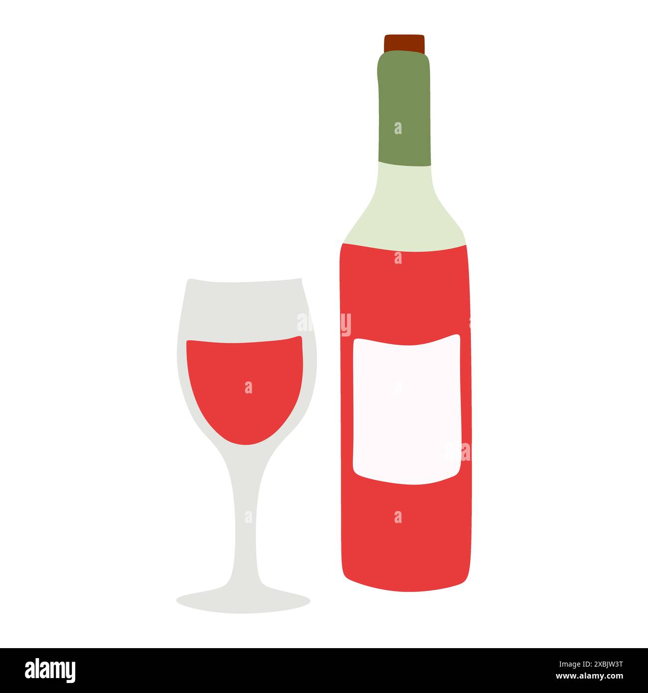 Flat Wine bottle and Drinking Glass isolated on white background ...