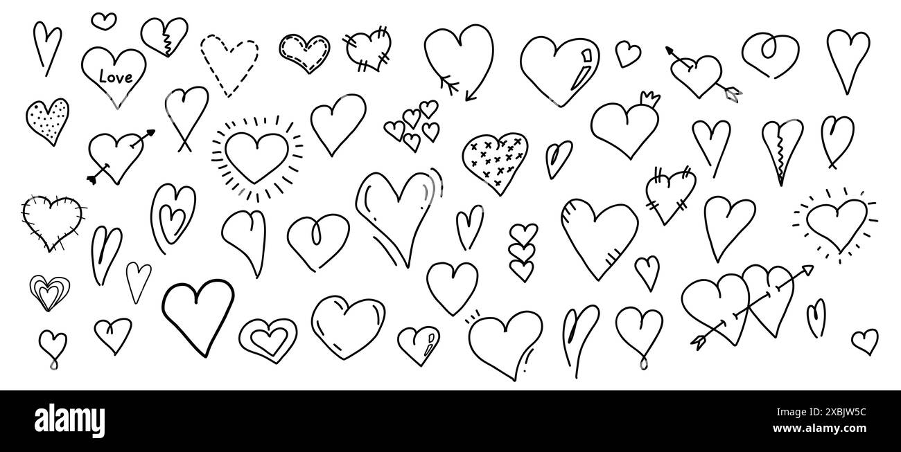 Hand-drawn heart shapes doodles in various styles, perfect for ...