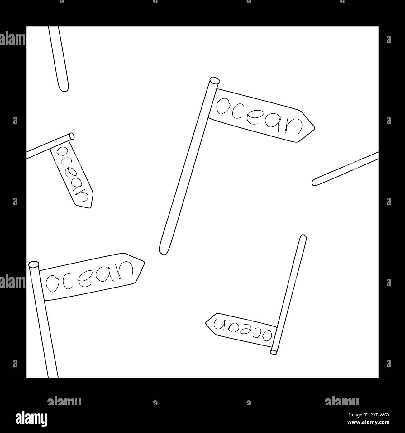 Hand Writing Words Ocean on Direction Sign Pattern Seamless Vector ...