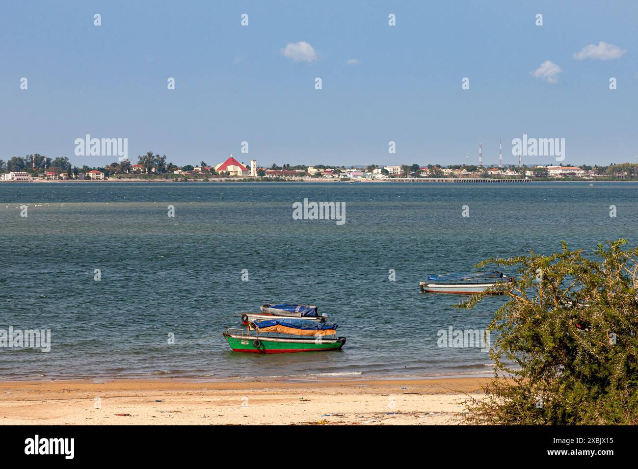 Mozambique, Inhambane, Maxixe, View of Inhambane from Maxixe Stock ...