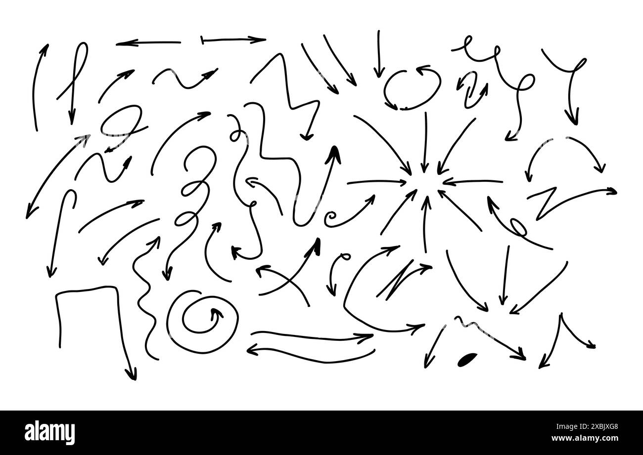 A set of black arrows doodles pointing in different directions on a ...