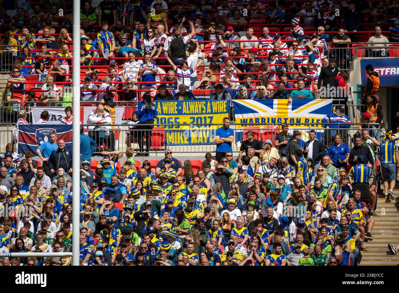 The 2024 Betfred Challenge Cup Final. Warrington supporters are subdued ...