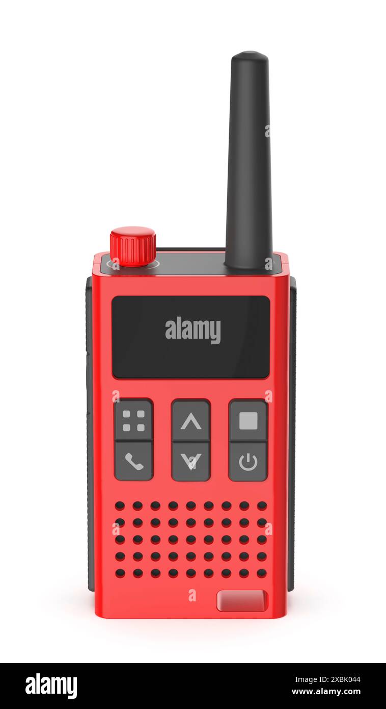 Red modern handheld transceiver on white background, front view Stock ...