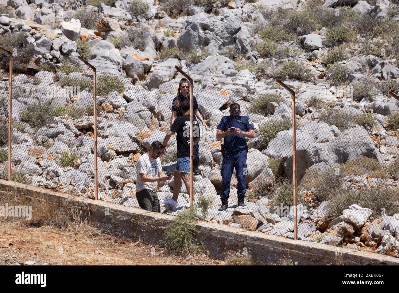 Greek Police Officers guard the body of Michael Mosley at Agia Marina ...