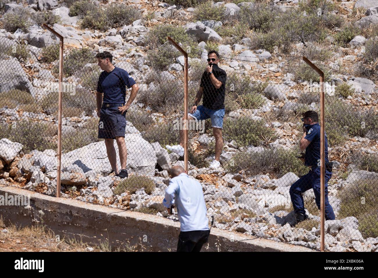 Greek Police Officers guard the body of Michael Mosley at Agia Marina ...