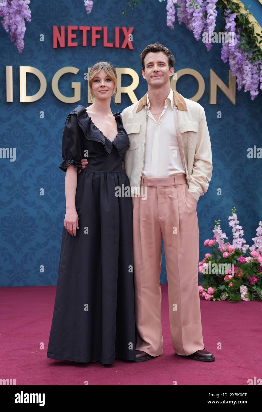 Claudia Jessie and Luke Thompson attend a screening of Bridgerton ...