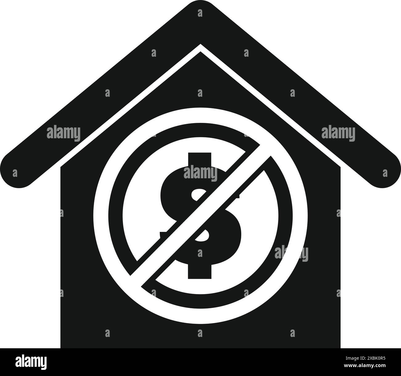 Black and white icon of a house with a dollar sign crossed out Stock ...