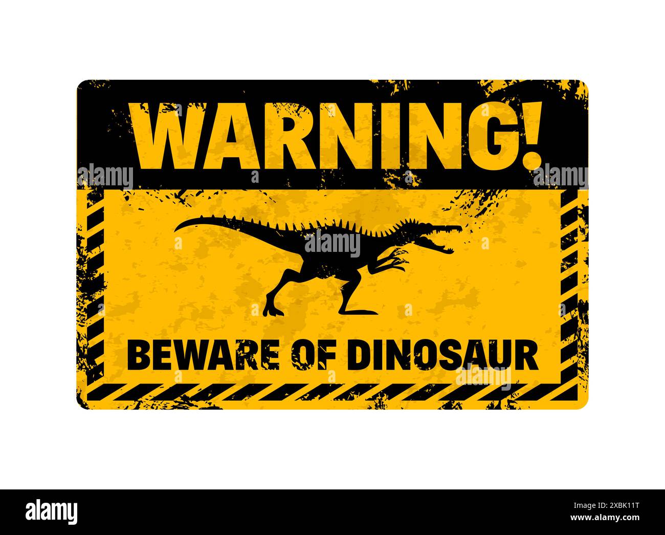 Dinosaur warning sign. Vector grungy yellow and black banner with ...