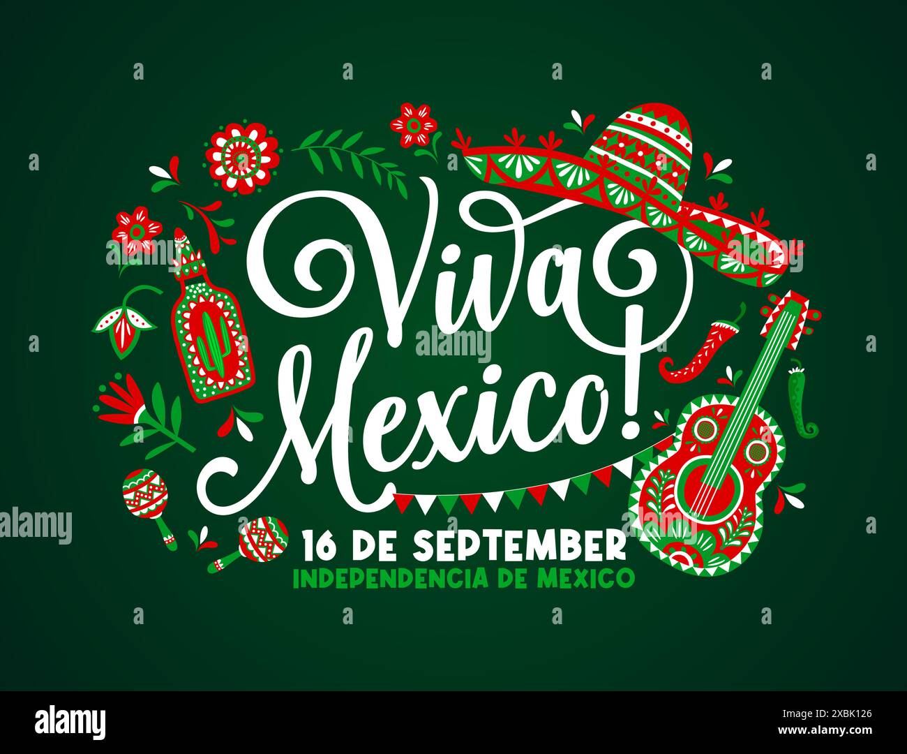 Viva mexico mexican independence day banner with sombrero, tequila and ...