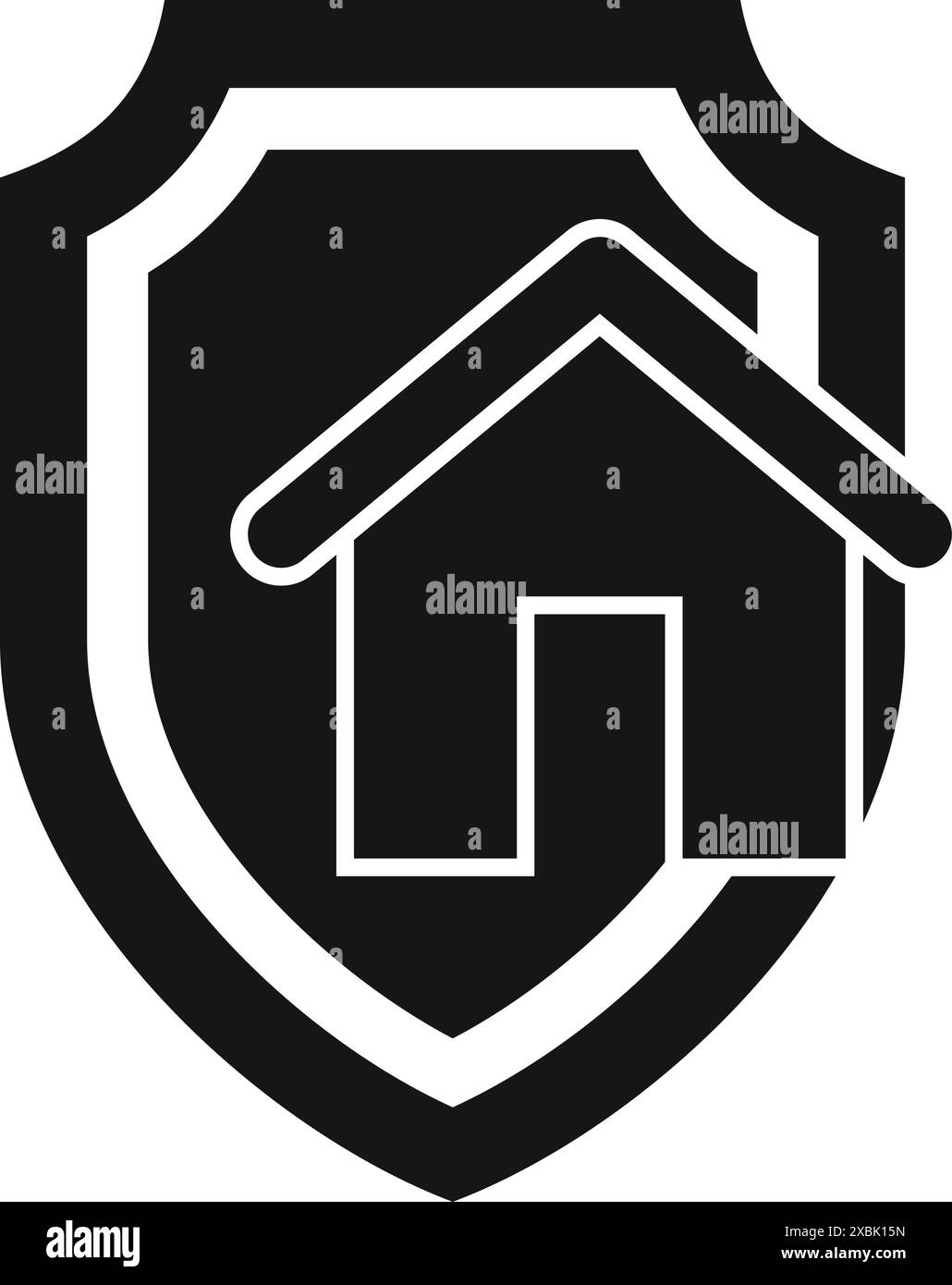 Black shield protecting house icon representing home security system ...