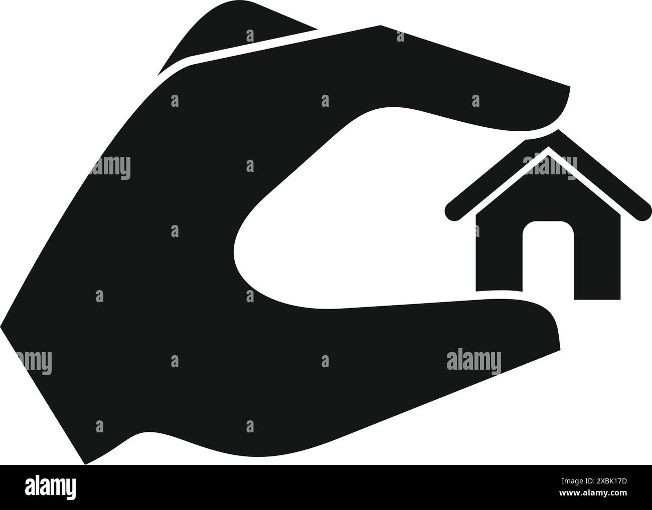 Hand is carefully holding a small house icon, symbolizing the concept ...