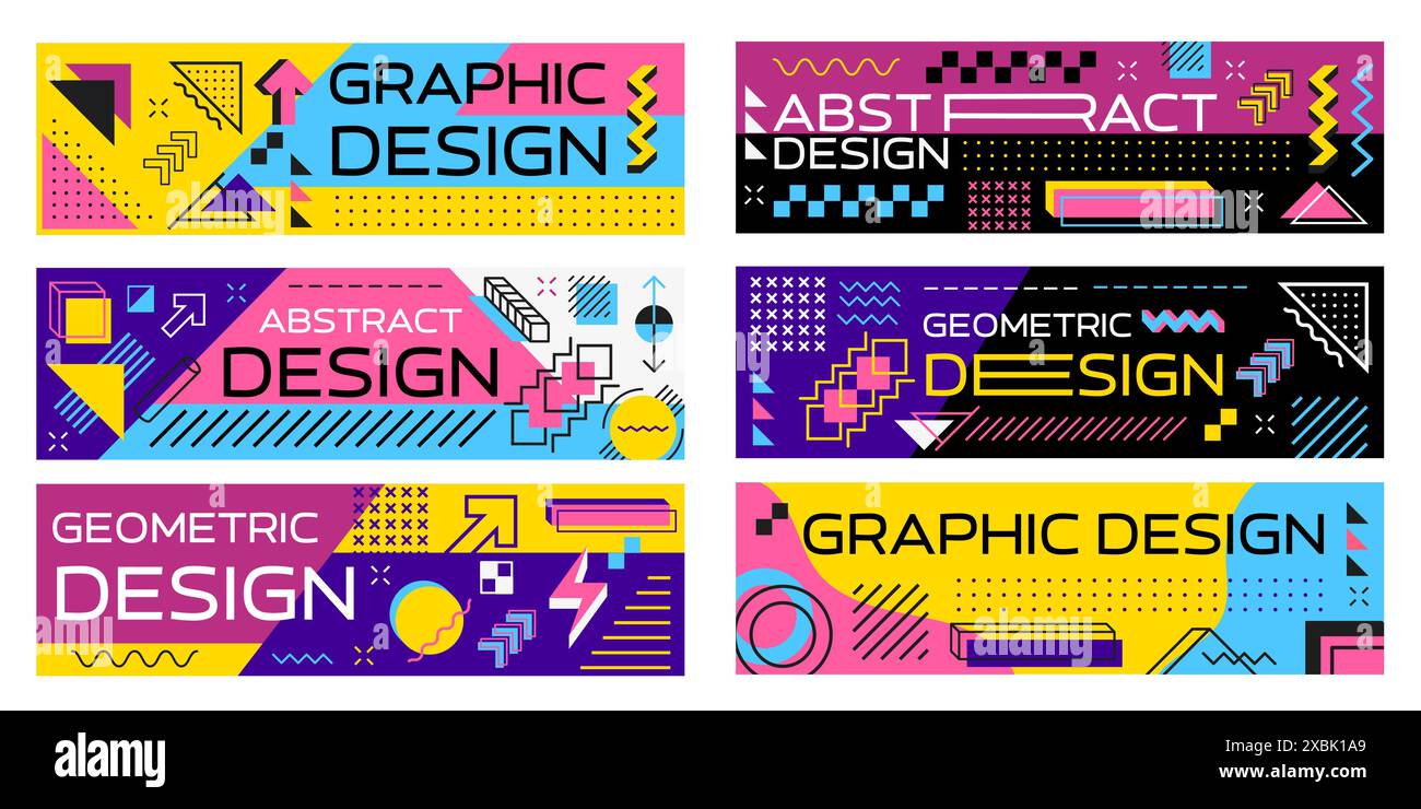 Abstract geometric modern memphis banners with vector line pattern of ...