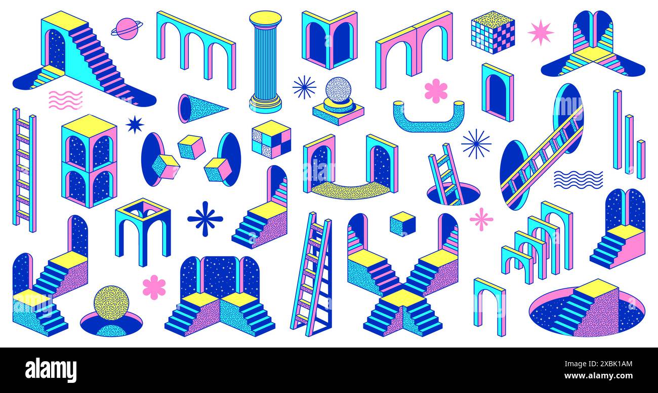 Surreal psychedelic trippy Y2K elements of staircase and portal and ...