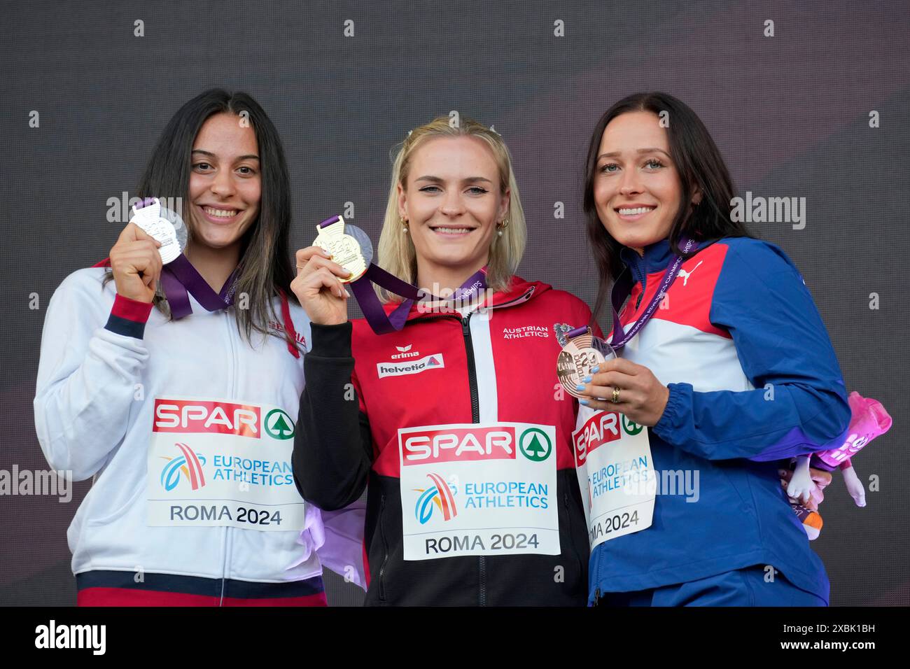Silver medalist Adriana Vilagos, of Serbia, gold medalist Victoria Hudson, of Austria, and ...