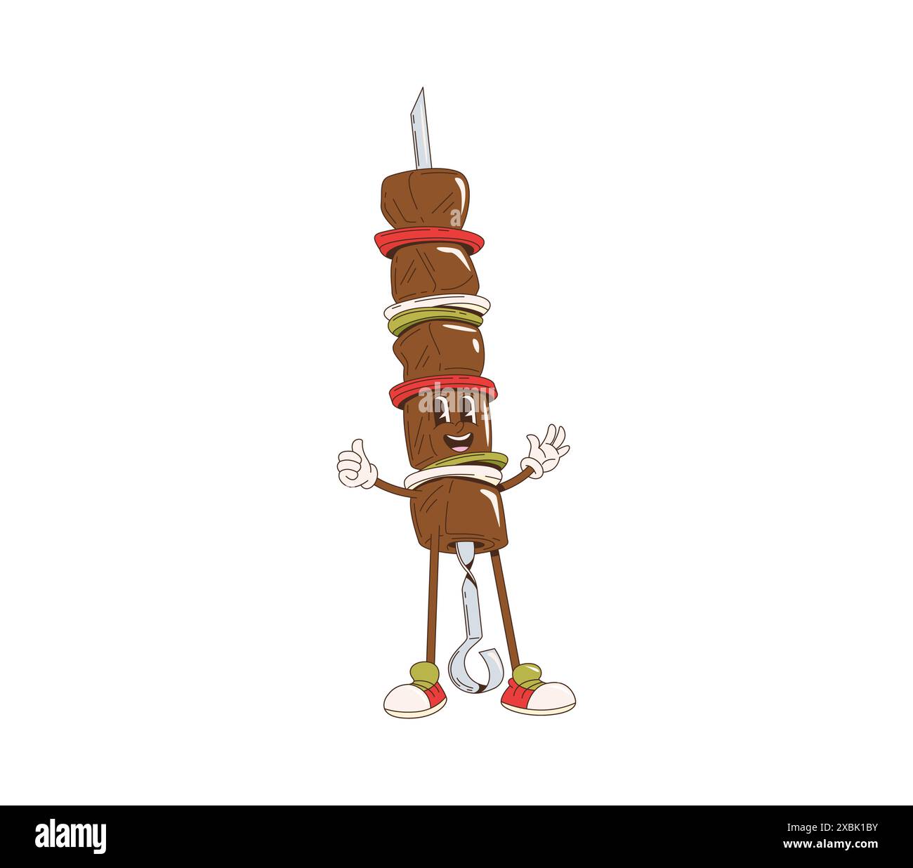 Kebab Bbq barbeque cartoon groovy character. Isolated vector playful ...