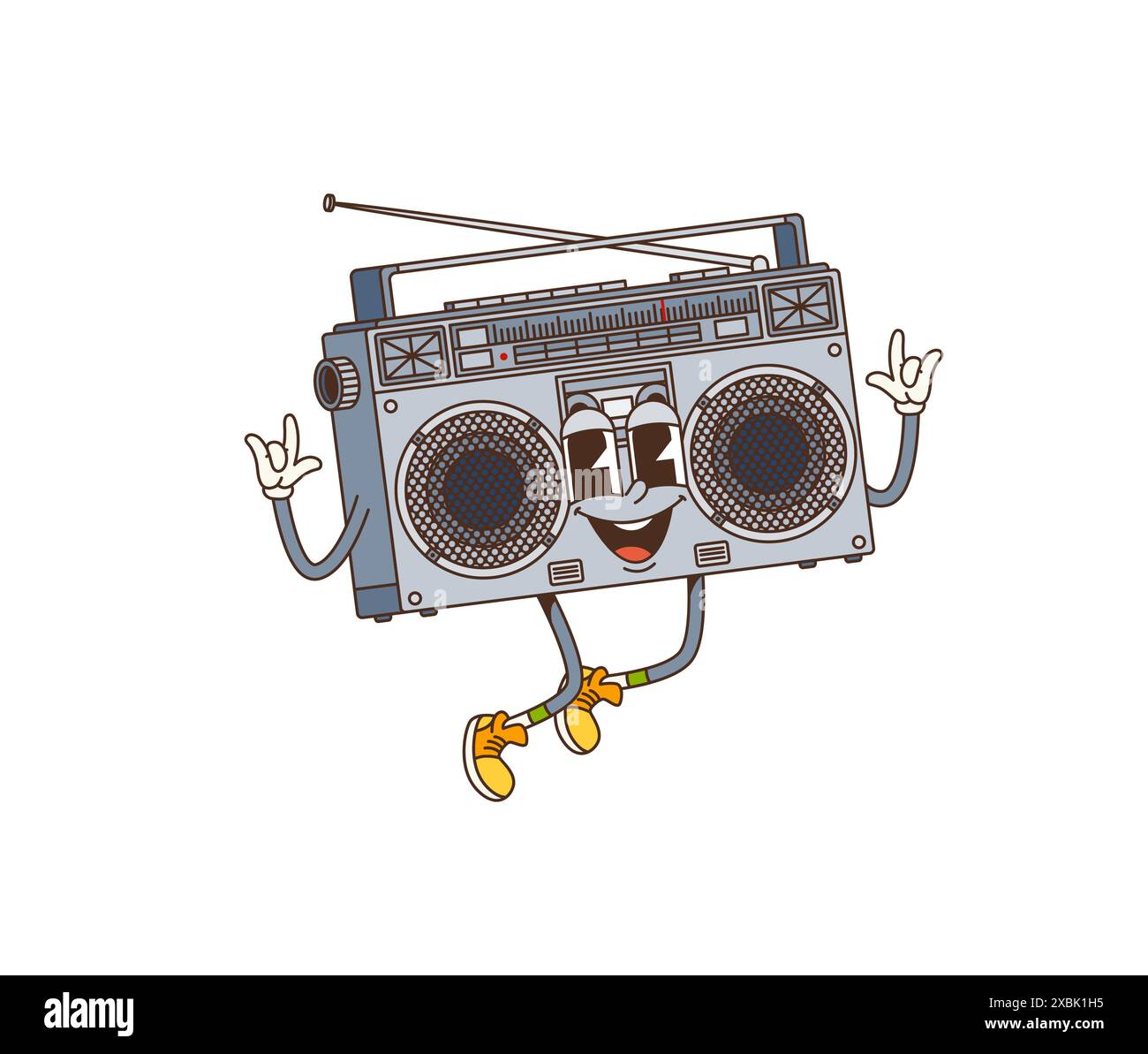 Retro cartoon groovy tape recorder character. Isolated vector vintage ...