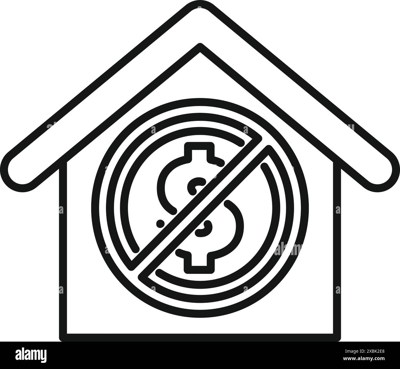 Line art icon representing a house with a forbidden sign over a dollar ...