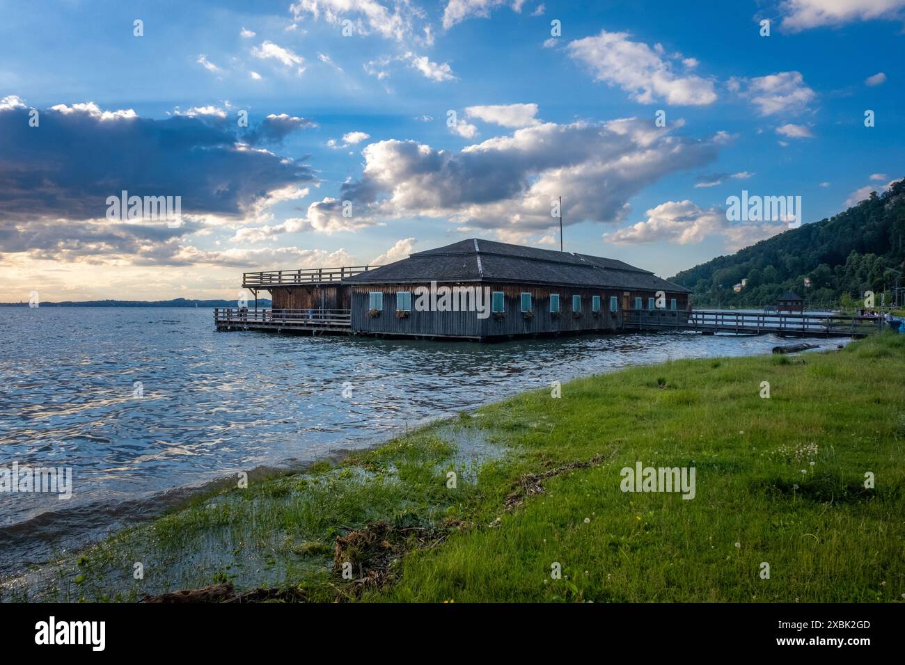 relaxing at the bathing house Mili in Bregenz at the Lake Constance in ...