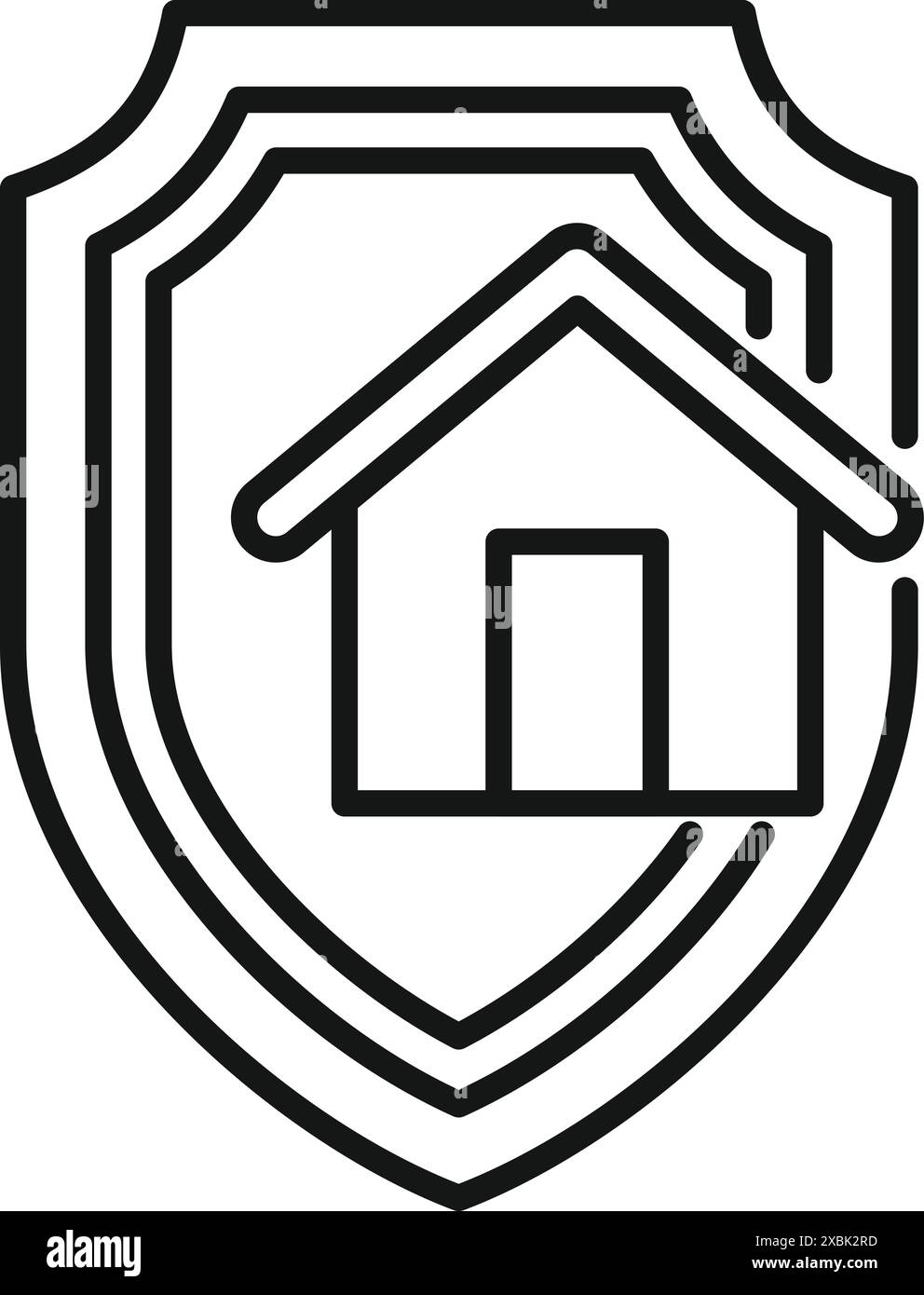Line drawing of a house inside a multi layered shield, representing a ...