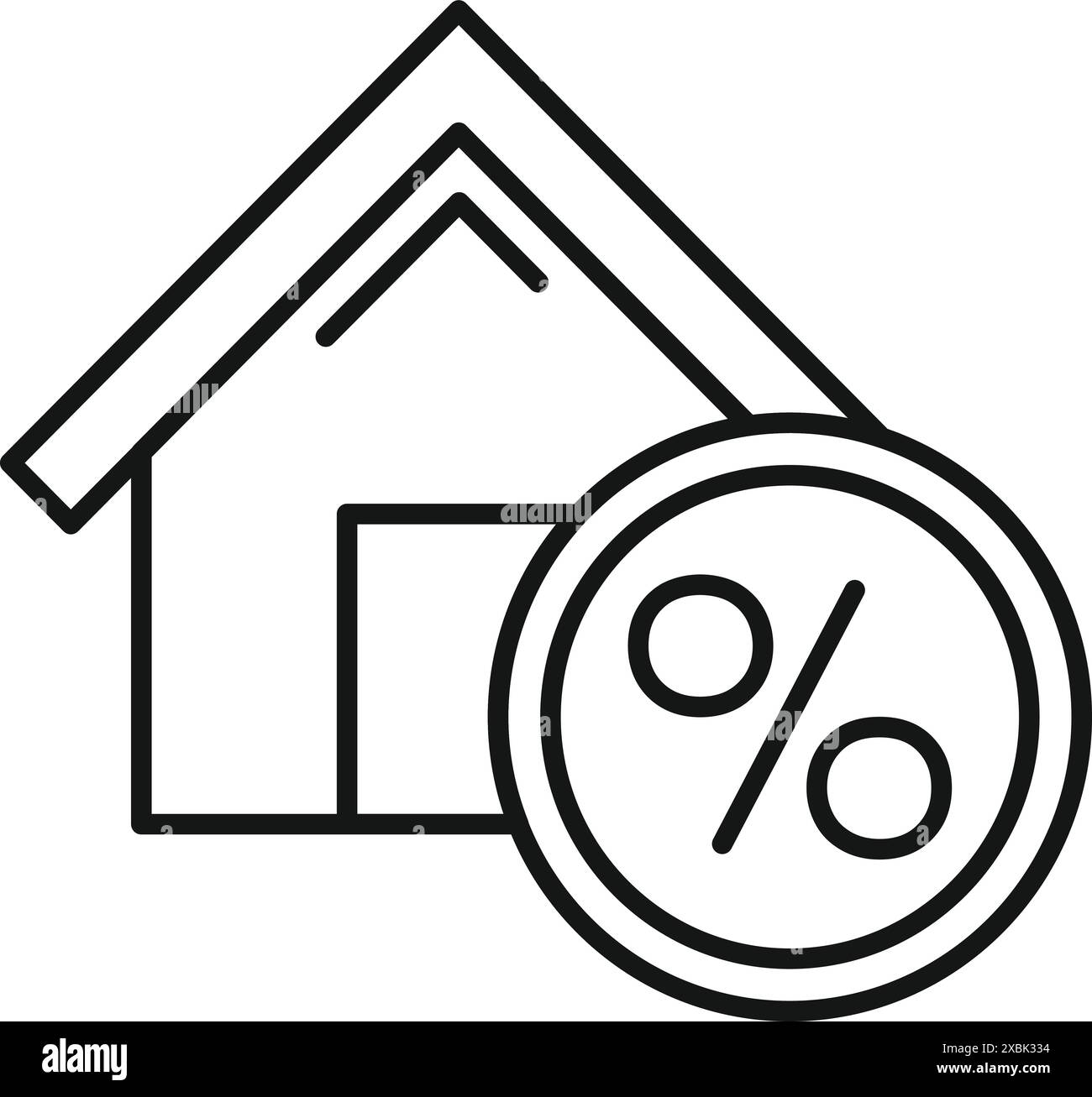 Line drawing of a house with a large percent symbol, representing ...