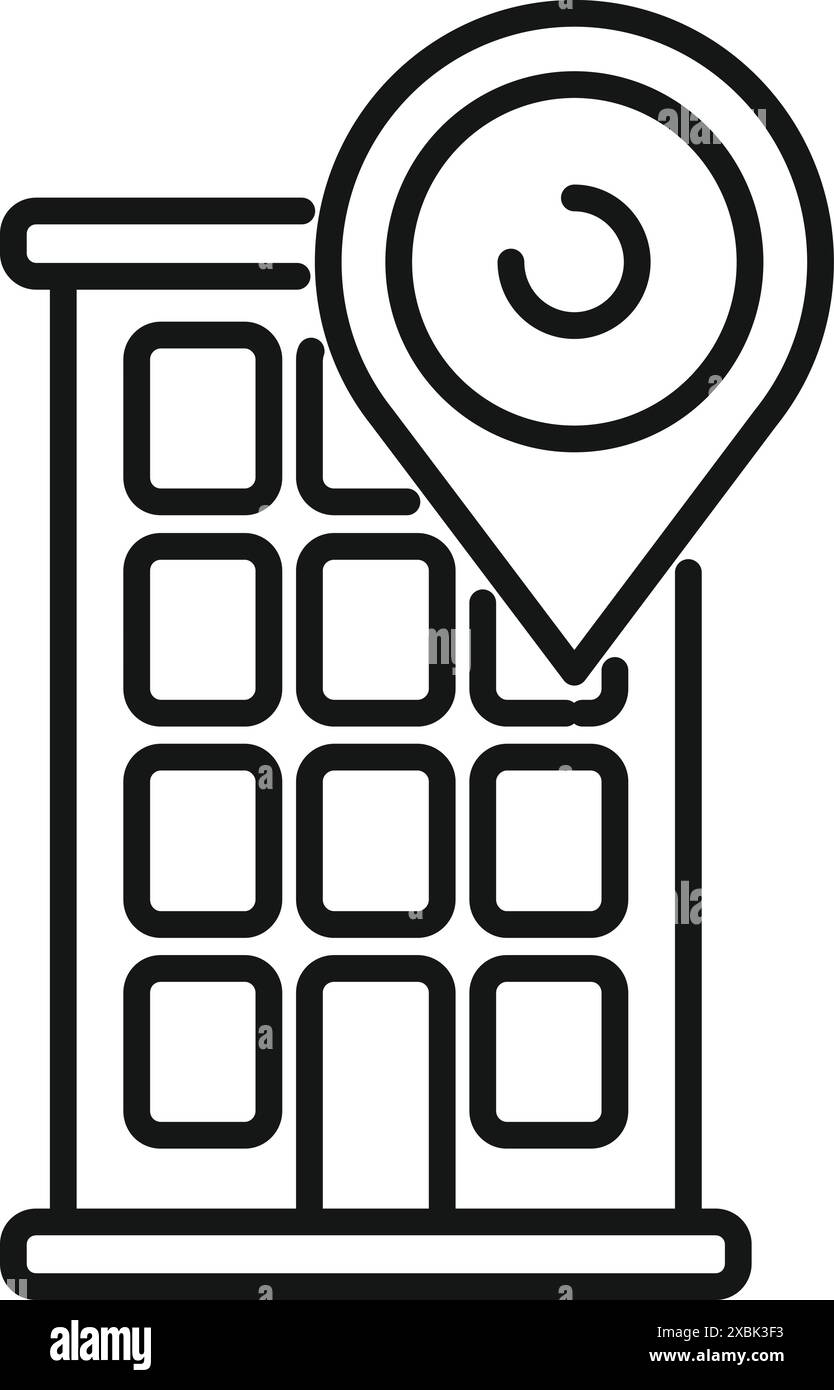 Icon depicting a gps navigation marker pointing a building location ...