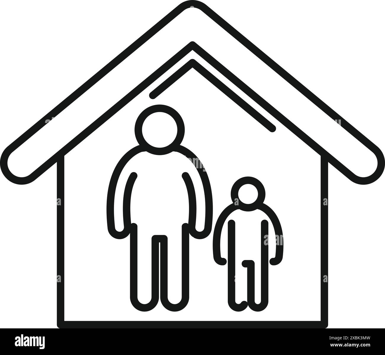 Line drawing of a father and son standing inside the symbolic outline ...