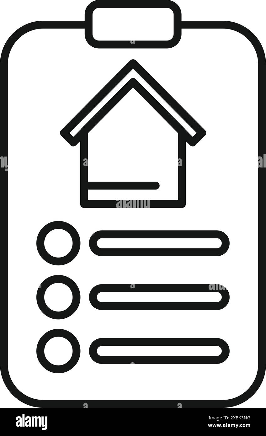 Line drawing of a house with a checklist, representing a real estate ...