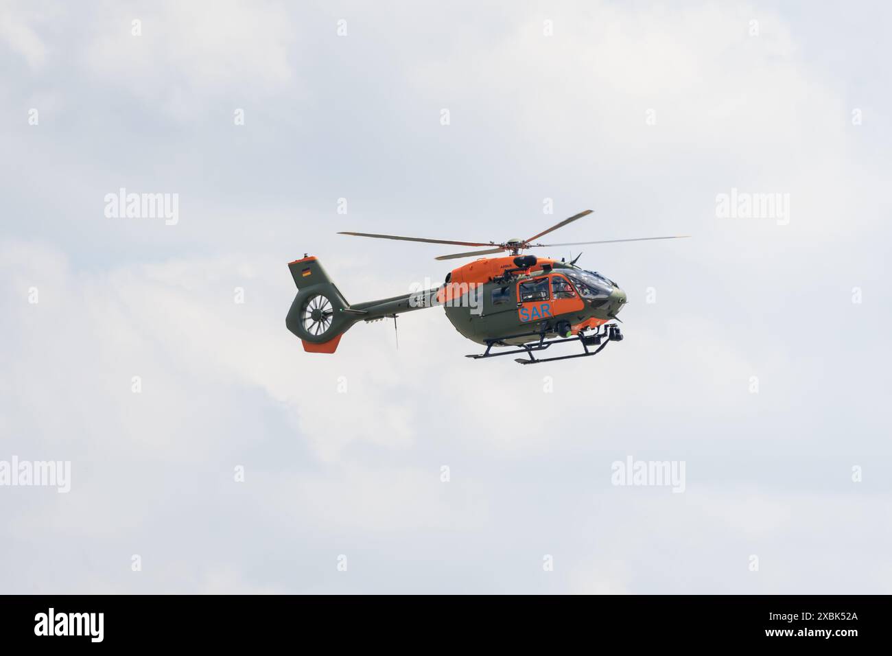 The demonstration flight of light utility helicopter Airbus H145 SAR (Search and Rescue) by ...