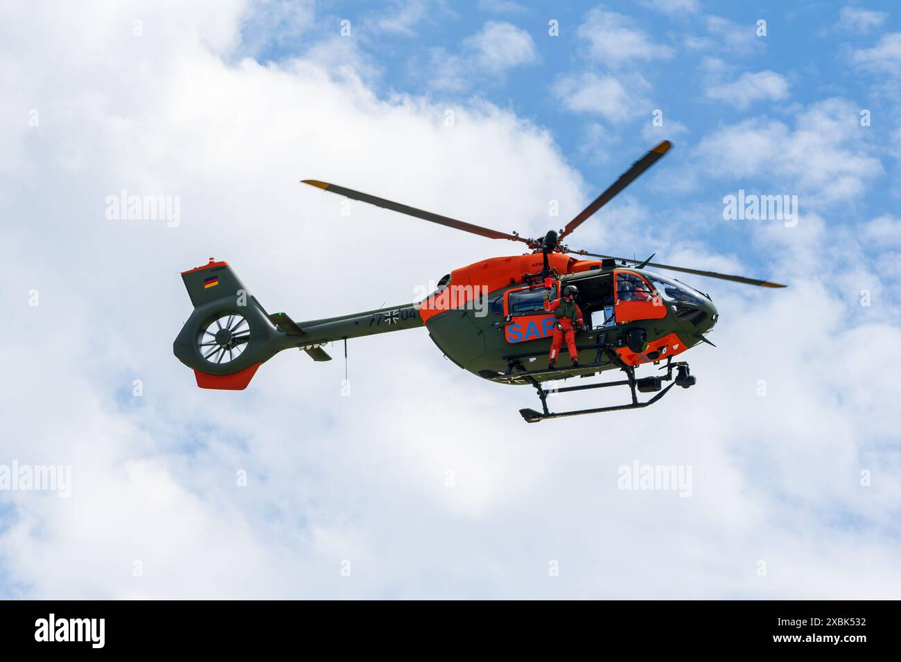 The demonstration flight of light utility helicopter Airbus H145 SAR (Search and Rescue) by ...