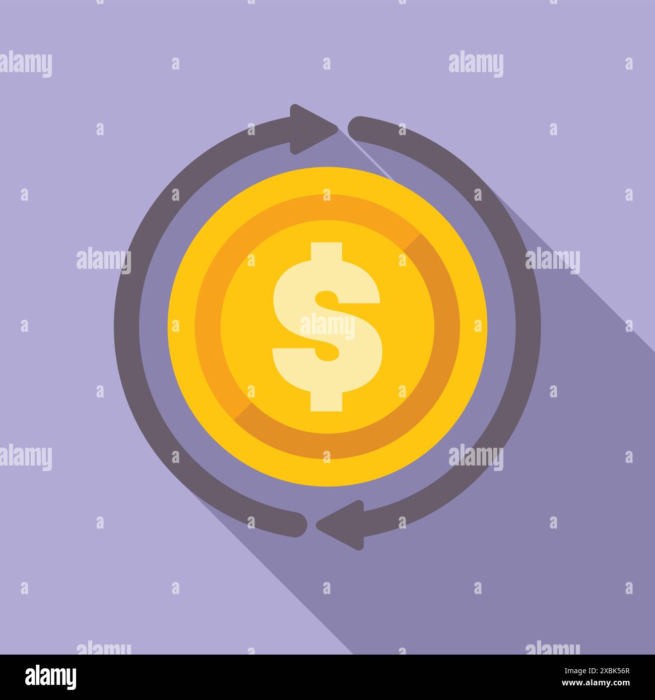Money circulation concept with a gold coin with a dollar sign and two ...
