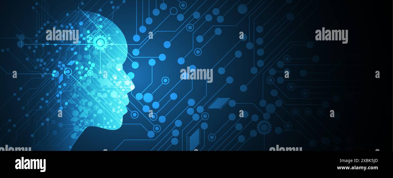 Abstract Artificial intelligence. Cloud computing. Machine learning. Technology web background ...