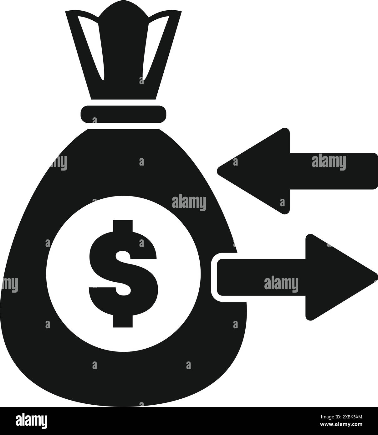 Black and white icon of a money bag with two opposing arrows showing ...