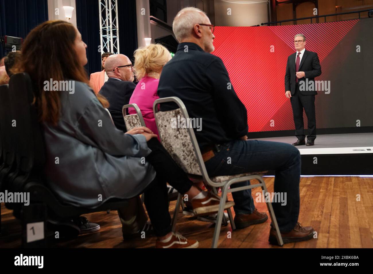 Labour Party leader Sir Keir Starmer, faces the audience during a Sky ...