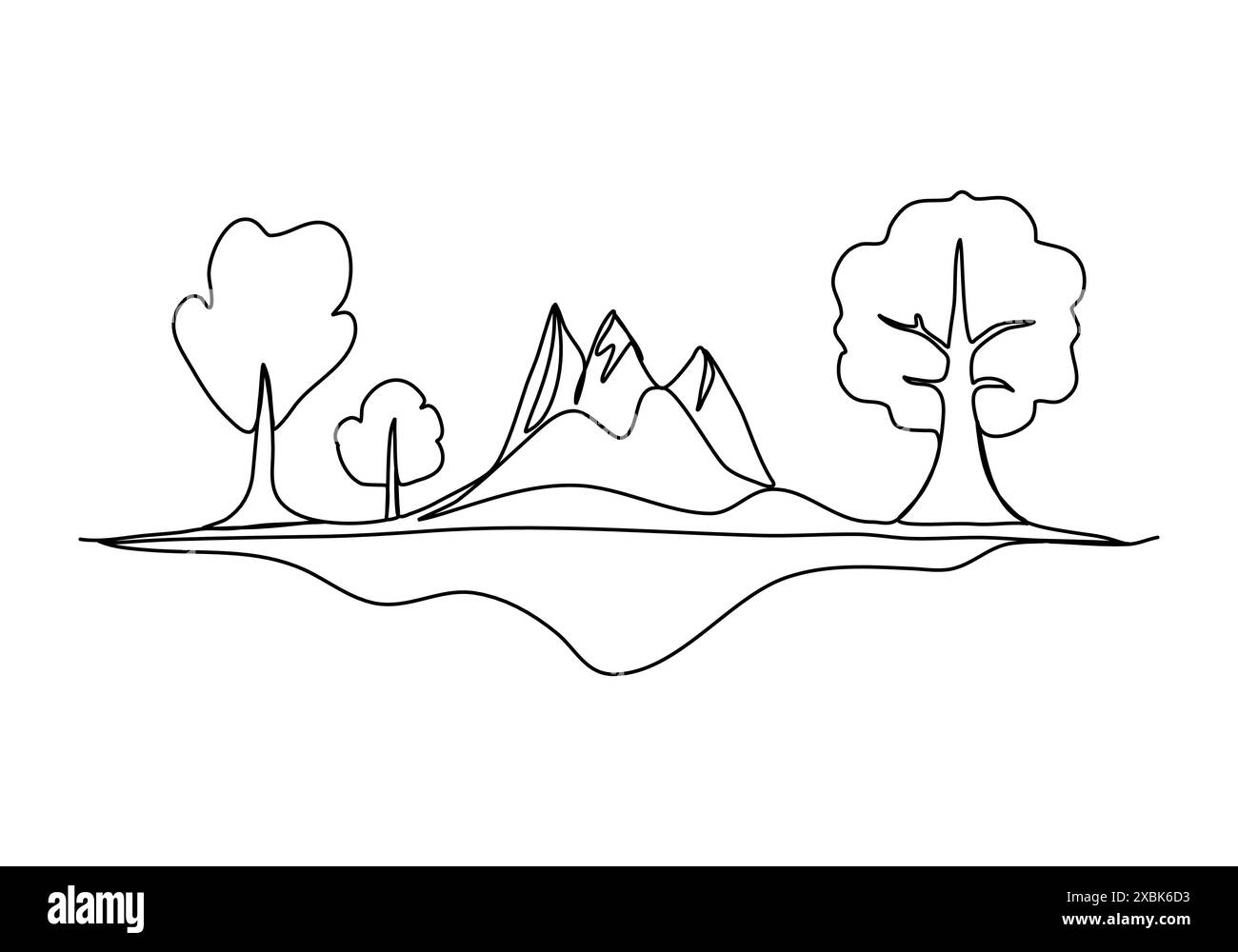 Forest and mountains. One line drawing vector illustration Stock Vector ...
